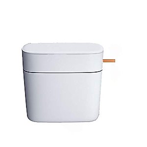 UNNIQ Trash can, Trash can Household Toilet Plastic White 32 * 32cm Covered Toilet Trash can Narrow Paper Basket with Cover Living Room Kitchen Automatic Paper Basket