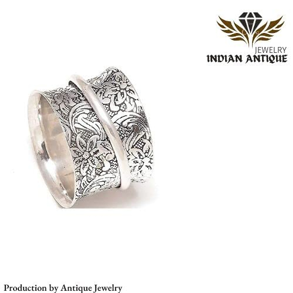 925 Sterling Silver Spinner Flowers Ring for Women Fidget Anxiety Relief Ring Band Meditation Ring (10)