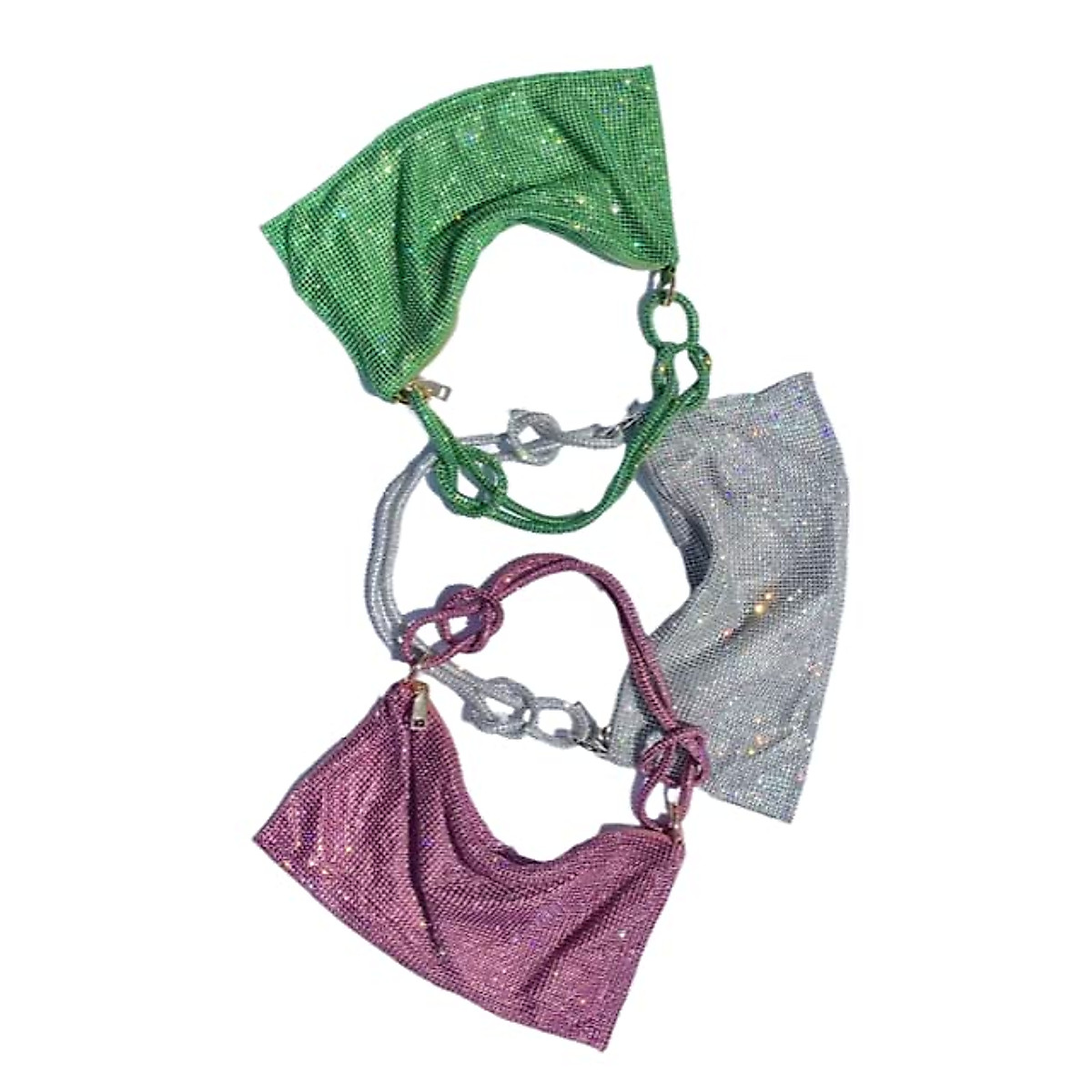 Women's Crystal Rhinestone Slouchy Shoulder Bag for Women Chic Evening Handbag Shiny Purse for Travel Vacation 2022, Rose Pink