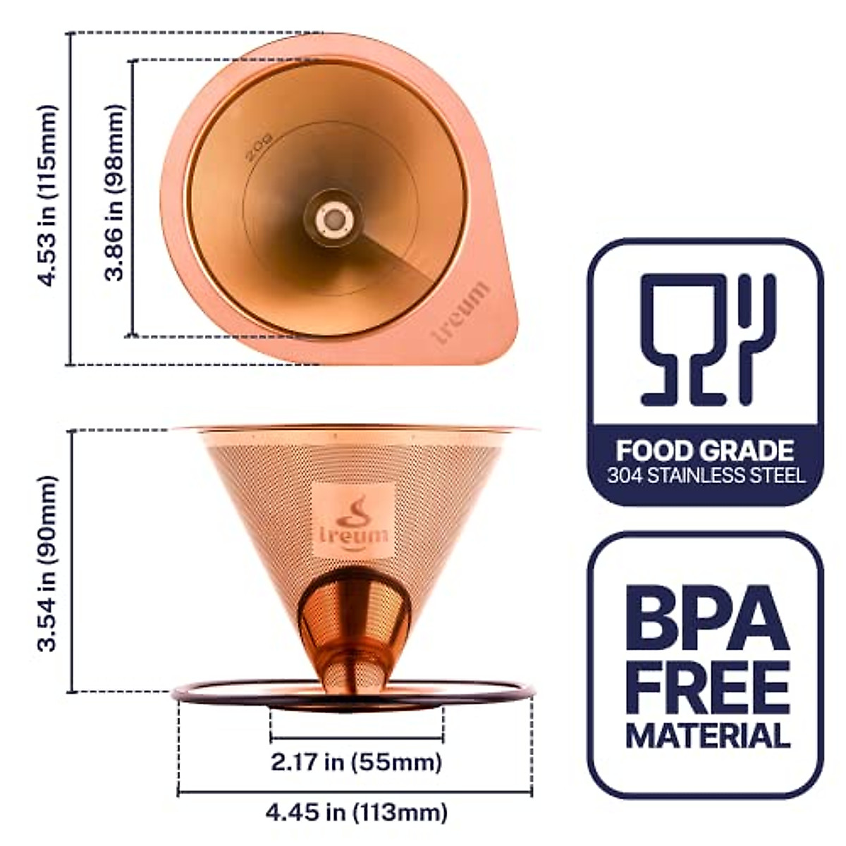 ireum Gourmet Pour Over Coffee Maker – Twill-Mesh, Paperless, Pour Over Drip Coffee Filter & Nonslip Silicone Base (1~2 Cup, 8oz.)