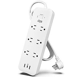 KMC USB-C PD Surge Protector 6-Outlet Power Strip, 30W Power Delivery USB-C Port, 2 USB-A Ports, 980J Surge Protection, 4-Foot Extension Cord, White