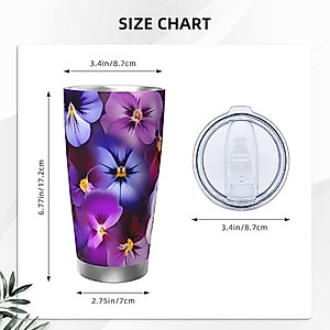 EKPRAVDKTF Purple Flower 20oz Insulated Stainless Steel Tumbler With Lids And Straws, Double Wall Vacuum Travel Coffee Mug, Thermal Cup For Cold & Hot Drinks, Reusable Metal Straw & Brush