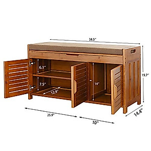 K KELBEL Wooden Shoe Storage Organizer & Cabinet & Rack Bench for Closet, Entryway, Window & Outdoor Bench, Boot Organizing Detachable Cushion with Hidden Storage Compartment, Large Size