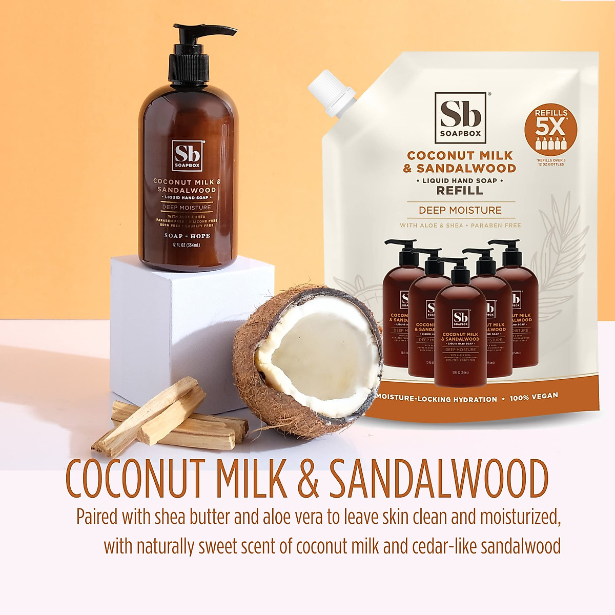 Soapbox Liquid Hand Soap Refill, Coconut Milk & Sandalwood | Vegan, Paraben Free, Moisturizing, Natural Hand Wash Refill for Kitchen and Bathroom, 64oz Half Gallon Refill (Pack of 1)