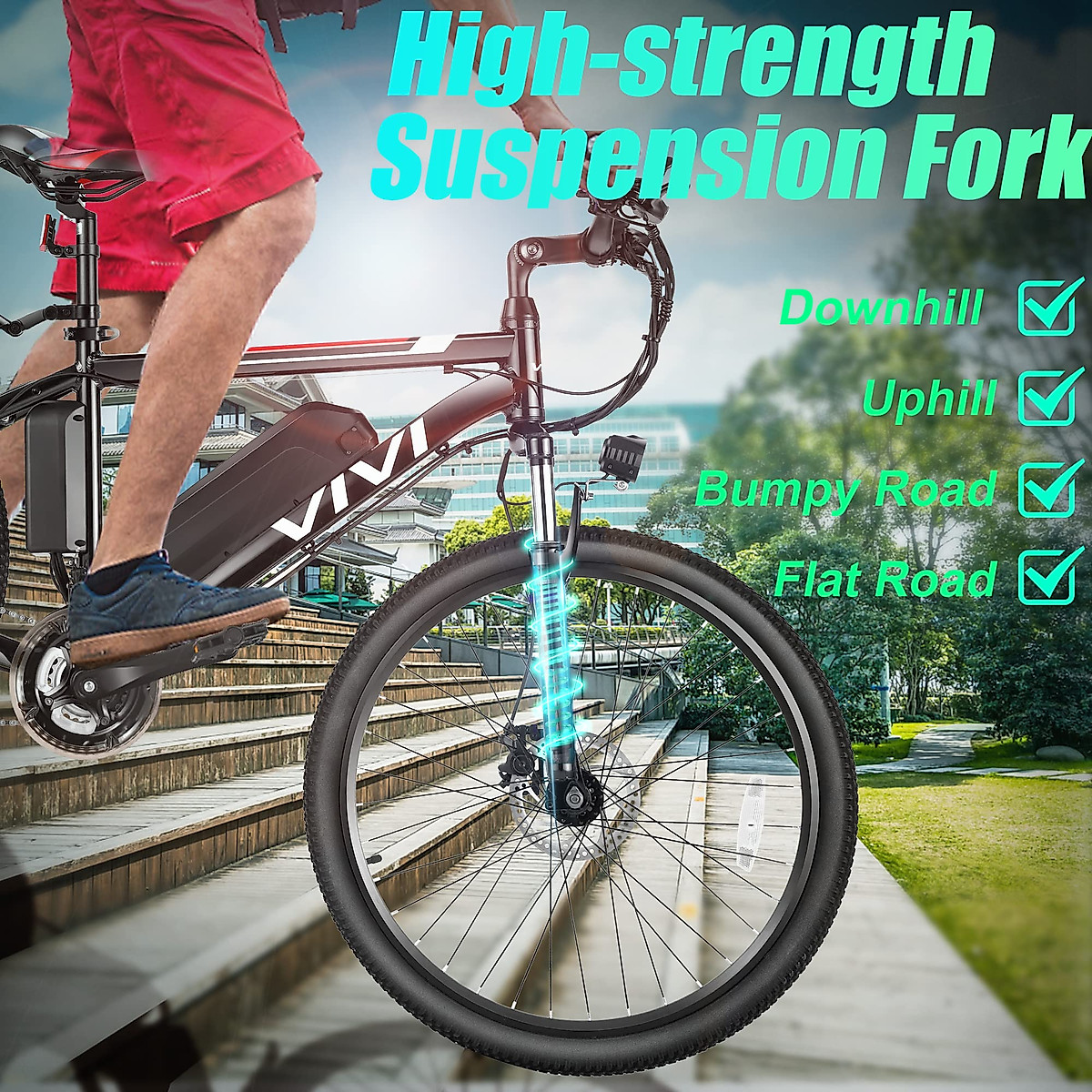 Vivi Electric Bike for Adults 26 Inch 500W Ebike for Adults Removable 48V Battery, Electric Mountain Bike 21 Speed Gears, Electric Bicycle 50 Miles/Pedal Assist, UL 2849 Certified