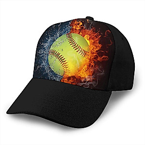 Baseball Cap Baseball on Fire Adjustable Anti UV Sun Hat Washed Cotton Outdoor Dad Hat for Men Women