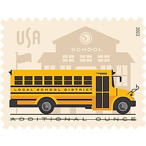 School Bus Additional Ounce Postage Stamps 1 Sheet of 20 Students Children Teachers Celebration Party Announcement (20 Stamps), Yellow
