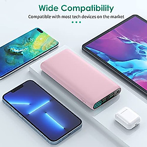 Portable Charger 38800mAh,LCD Display Power Bank,4 USB Outputs Battery Pack Backup, Dual Input USB-C in&out Phone Charging Compatible with iPhone 15/14/13 Pro Max/12,Android Samsung Galaxy/Pixel-Pink