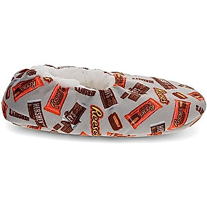 HERSHEY'S Sock Slippers For Kids, Reese's Peanut Butter Cup Candy Bar Print, Grey, Size Large (1-4 Big Kid)