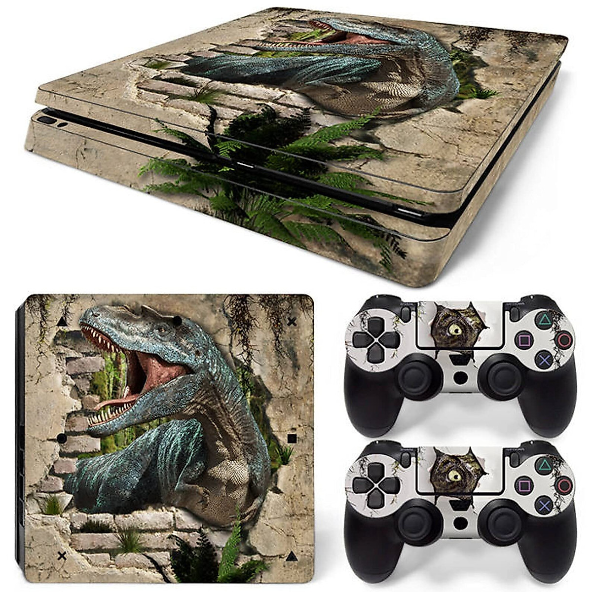 ZOOMHITSKINS Compatible with PS4 Slim Skin, Dinosaur T rex World Prehistory Reptile, Durable & Fit, 3M Vinyl, Made in The USA
