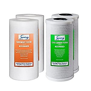iSpring F4WGB21B Whole House Filtration High Capacity Sediment and CTO Carbon Block Water Filter Replacement Cartridge Pack Set for WGB21B, 4.5"x10", 4 Count (Pack of 1), White