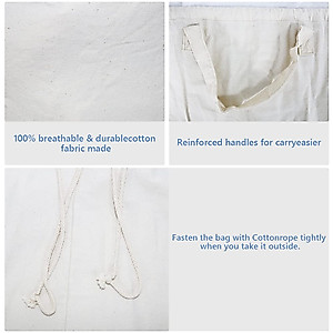 AMJ 2 Pack - Extra Heavy Duty Washable Laundry Bag with Drawstring, Cotton Laundry Bag for Sleeping Bag, Laundry Hamper Liner and Travel, Beige