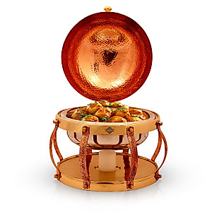 Indian Art Villa Steel Copper Chafing Dish with Designer Gel Stand, Buffet Warmer Serveware Party, 71 OZ
