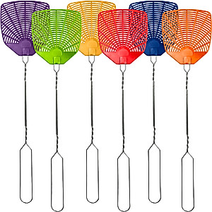 Bug & Fly Swatter – Braided Metal Handle 6 Pack Fly Swatters – Indoor/Outdoor – flyswatter (21 inch - Set of 6)