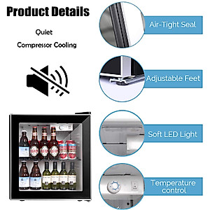 WATOOR Wine Cooler and Beverage Refrigerator 1.6 Cubic Feet 60 Cans Mini Fridge with Glass Reversible Door for Soda Beer or Wine