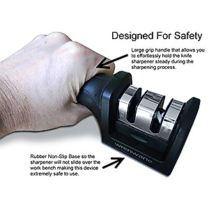 Wrenwane Kitchen Knife Sharpener - 2 Stage Sharpening, Black