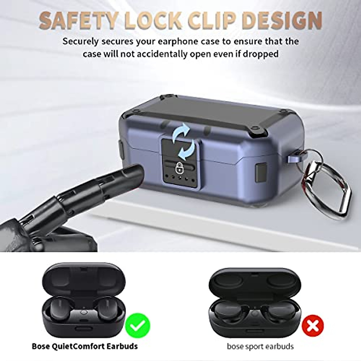 [Upgrade Lock] Case for Bose QuietComfort Earbuds Case (2020), WOFRO Military Armor Series Protective Cover Shock-Absorbing Scratch Resistant Hard Shell with Keychain(Blue)