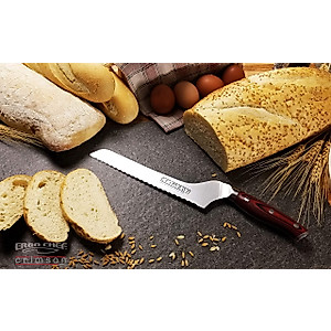 Ergo Chef Crimson Series Serrated Offset Bread & Deli Knife, 8-inch - Forged German X50CrMoV15 High-Carbon Stainless Steel - G10 Handle