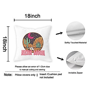 FLDAS Preppy Pillow Covers 18x18, Western Pillow Cases, Pink Western Decor, Western Gifts for Women, Western Preppy Neon Moon Cactus Desert Lightning Reversible Throw Pillow Covers