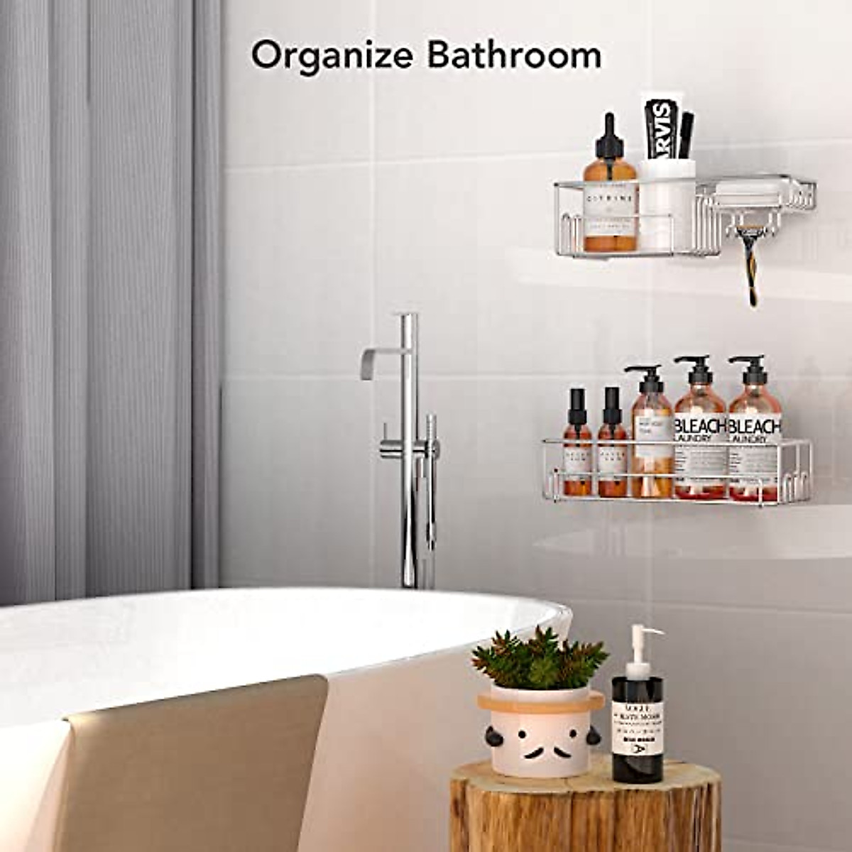 Shower Caddy Rack Organizer Wall Mount, HOMEASY rv Shower Organizer Adhesive No Drilling, 304 Stainless Steel Storage Shower Caddy Shelf with Hooks Soap Dish for Bathroom,Toilet,Kitchen,rv -2 Pack