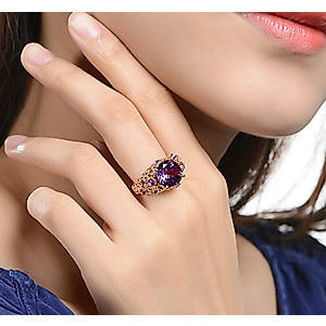 Koguxuix 18k Rose Gold Filled Luxurious Imitation Amethyst Wedding Ring for Women (9)