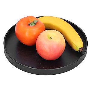 Milltrip Round Wooden Food Fruit Serving Tray Service Plate for Home Kitchen Hotel Use Black(24cm/9.4in)