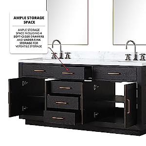 Bell+Modern Shelter 72 in W x 22 in D Black Oak Double Bath Vanity and Carrara Marble Top
