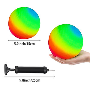 Eaezerav 5 Pack Rainbow Playground Balls Set 6 Inch Inflatable Rainbow Sports Balls with Hand Pump, Rubber Play Ball Dodgeball KickBalls for Kids Toddlers Indoor & Outdoor Games