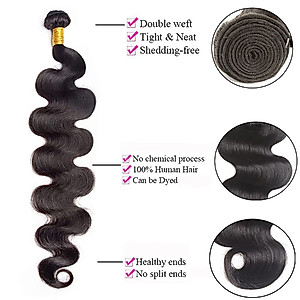 Mrladgo 26 28 30 Inch Human Hair Bundles Body Wave 3 Bundles 100% Unprocessed Brazilian Hair Weave Bundles Body Wave Human Hair Bundles Natural Black Color 300G