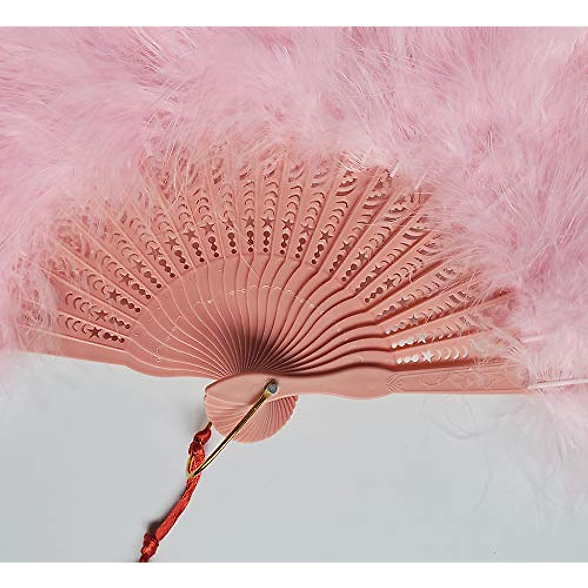 HAPPY FEATHER Handheld Marabou Feather Fan, 1920s Vintage Style Flapper Hand Fan for Costume Party and Dancing-Light Pink