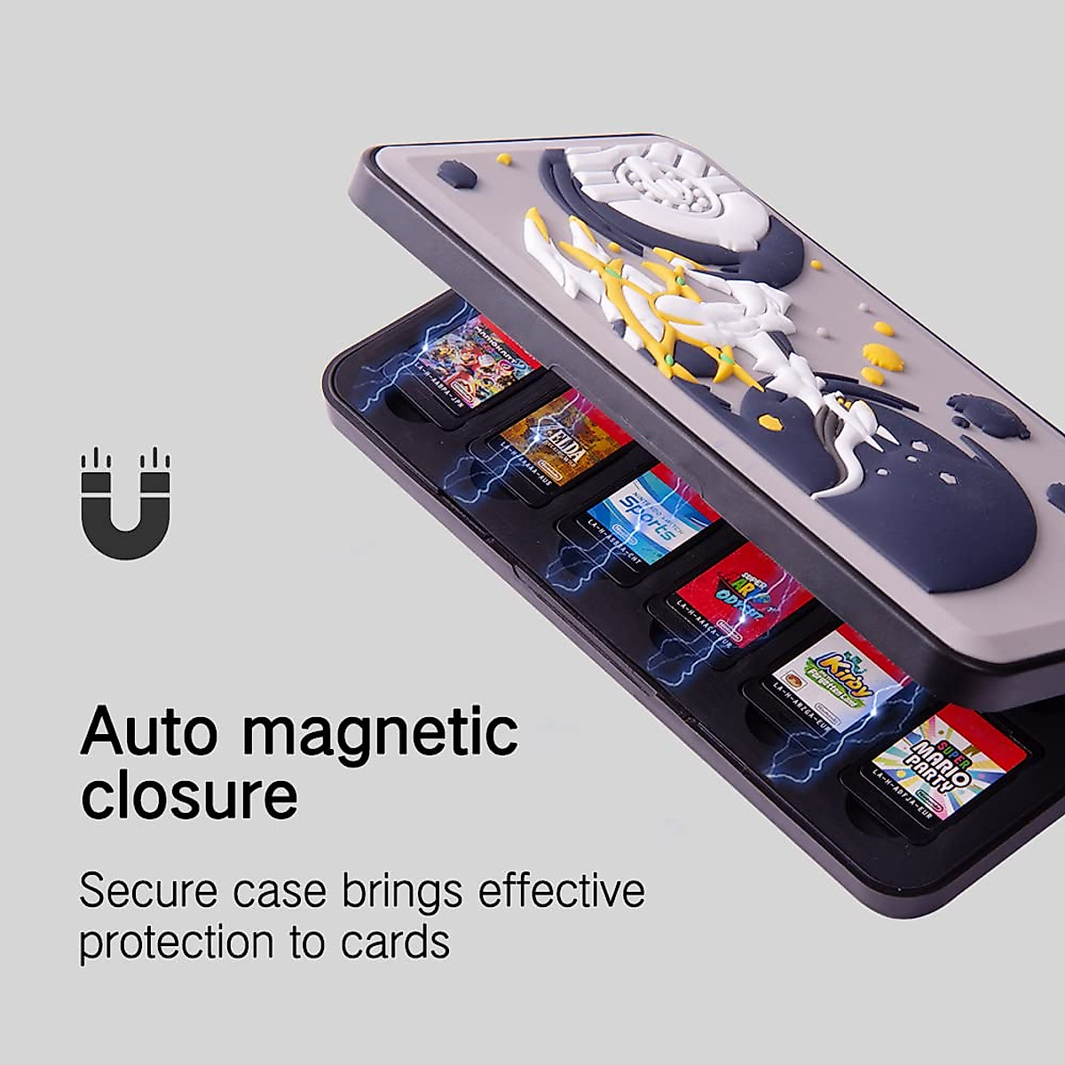 PERFECTSIGHT Cute Game Card Case for Nintendo Switch/Switch Lite/OLED, 24 Game Holder Cartridge Case for Game Cards and 24 SD Cards, Kawaii Portable Compact Storage Box (Grey Arceus, 24 Slots)