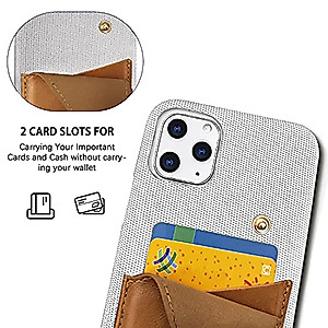 LUCKYCOIN for iPhone Xs Max Premium Fabric Top Grain Real Leather Slim Crossbody Phone Case with Card Holder Card Slot Adjustable & Detachable Leather Strap for Apple iPhone Xs Max 6.5 inch White