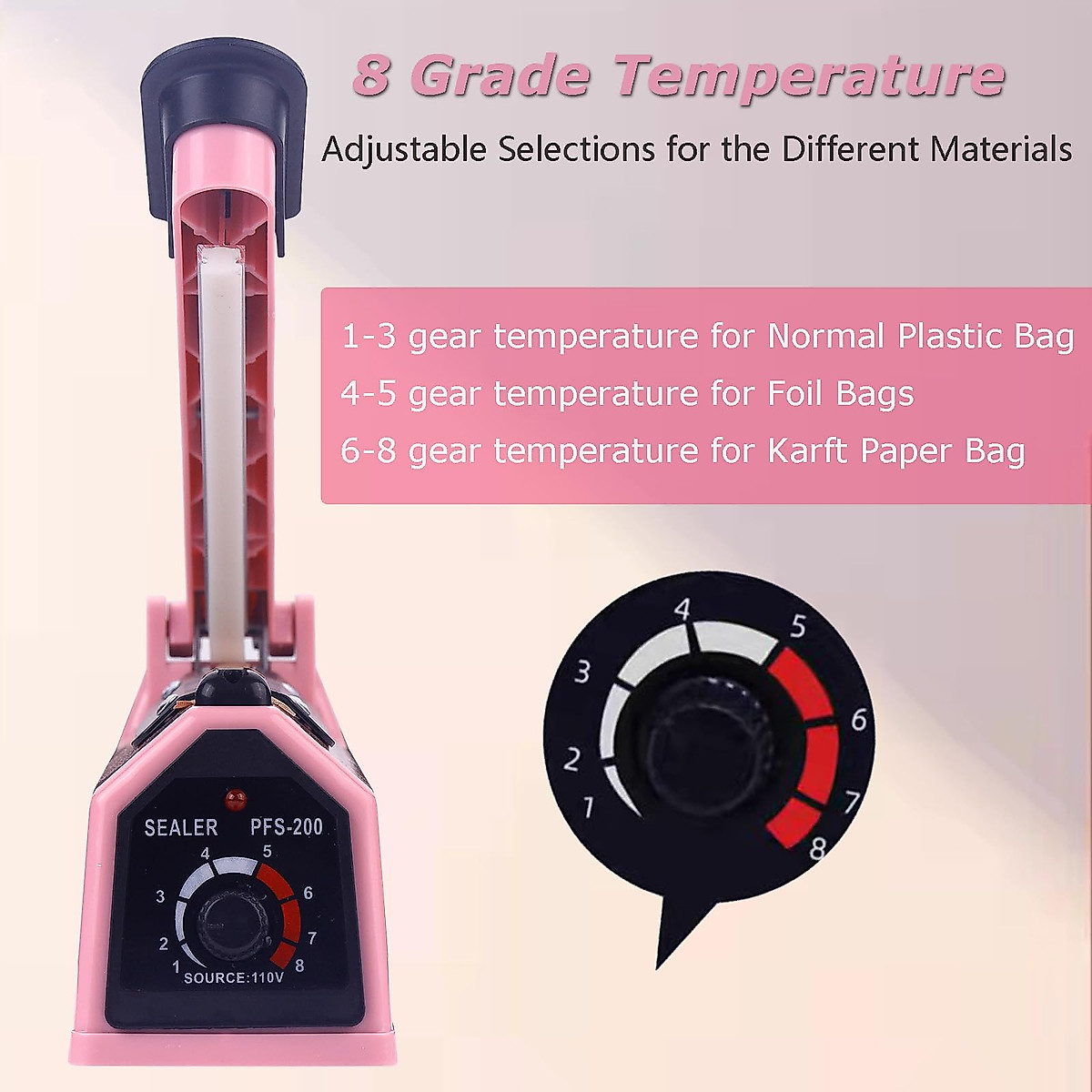 Impulse Bag Sealer 8 inch, Impulse Heat Sealer, Manual Impulse Bag Sealer Poly Bag Sealing Machine Heat Seal Closer for Plastic Bags PE PP Bags