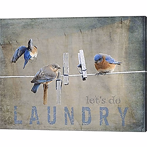 Laundry Day Bluebirds by Jai Johnson Canvas Art Wall Picture, Gallery Wrap, 20 x 16 inches