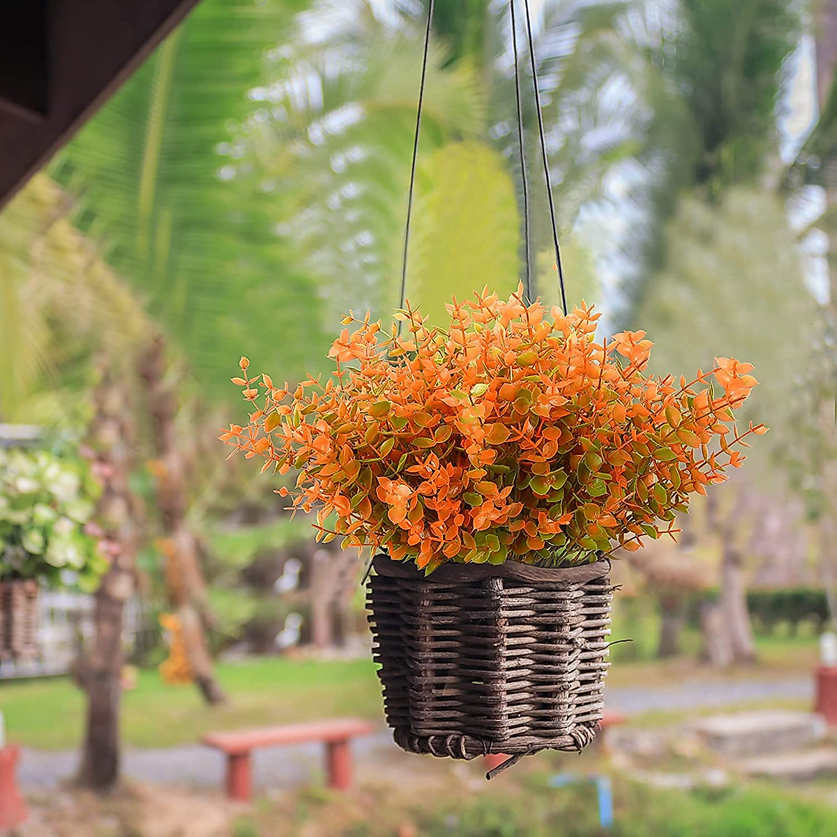 Artificial Fake Flowers, 6 Bunches of Realistic UV Resistant Faux Plastic Plants Greenery Shrubs Artificial Flowers Indoor Outside Hanging Planter Home Kitchen Wedding Garden Farmhouse Decor