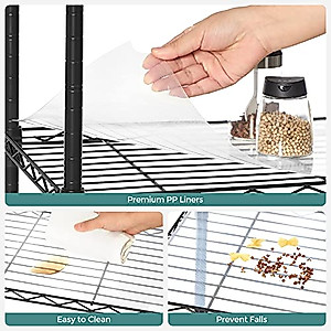 SONGMICS 5 Tier Garage Shelving, Wire Shelving Unit, 43.3 x 13.8 x 65.4 Inches, Adjustable Metal Shelves, 5 Plastic Liners 8 Hooks, Mobile Storage Shelves, Pantry Kitchen Basement, Black ULGR015B01