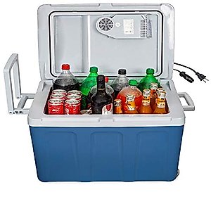 K-box Electric Cooler and Warmer with Wheels for Car and Home - 48 Quart (45 Liter) - 6 FT. EXTRA Long Cables Dual 110V AC House and 12V DC Vehicle Plugs (Blue)