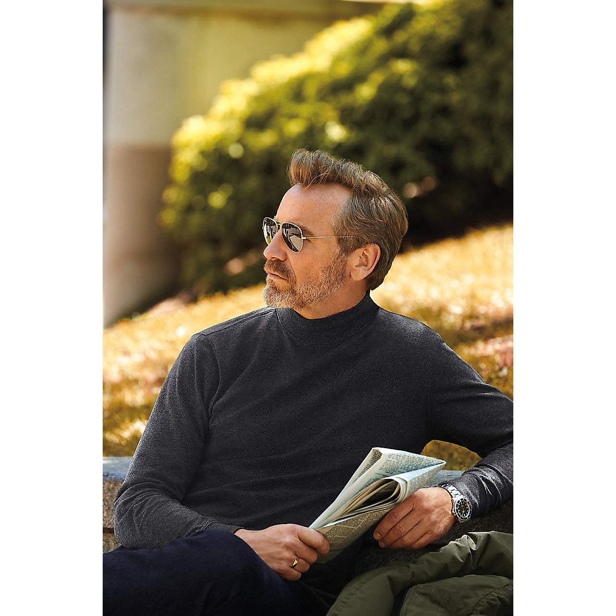 Lands' End Mens Long Sleeve Super-T Mockneck White Regular Medium