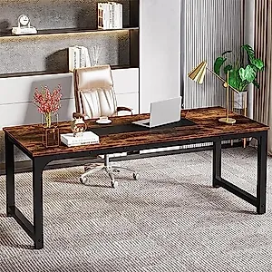 LITTLE TREE 78.7 Inch X Large Executive Office Computer Desk, Brown