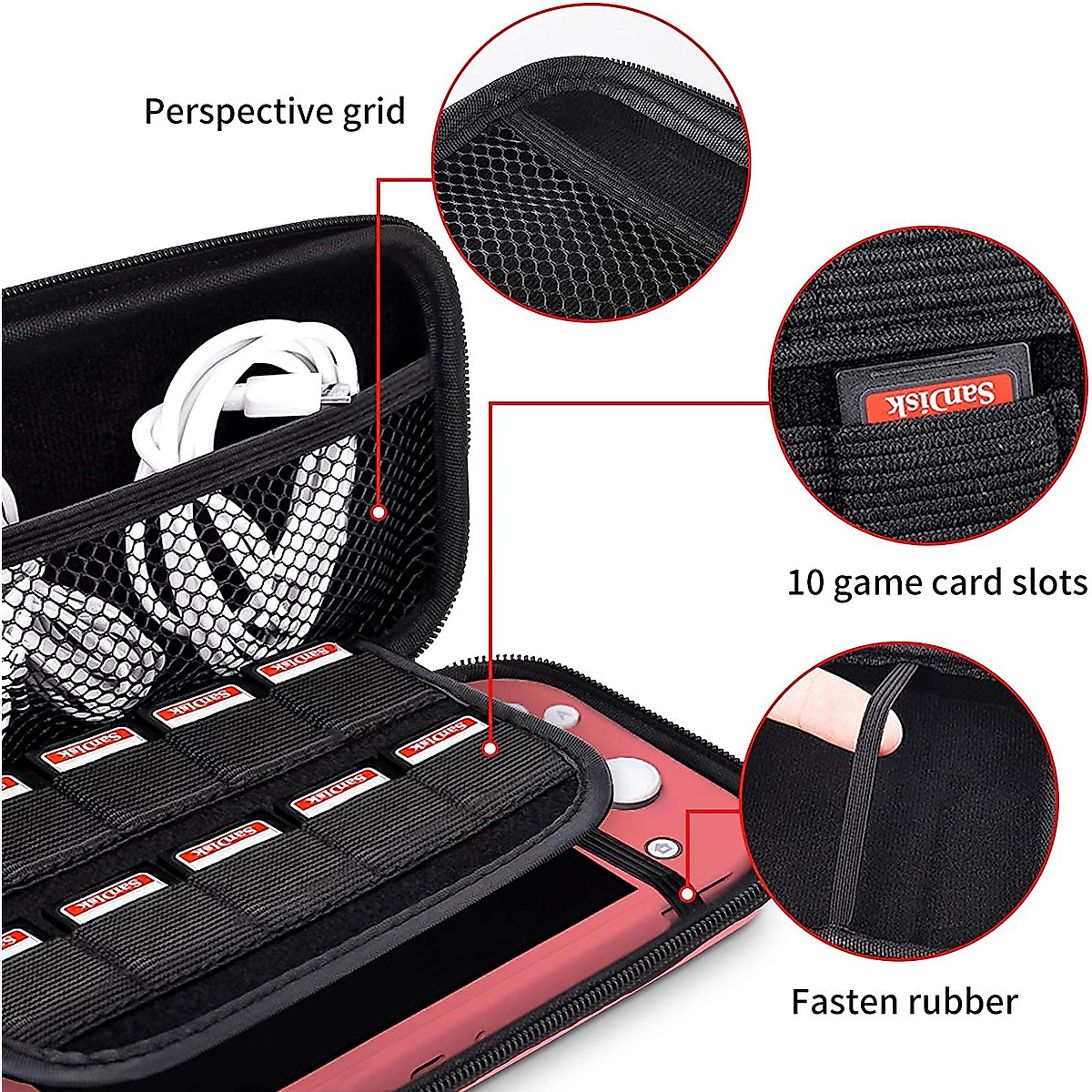 DLseego Carrying Case for Nintendo Switch lite, Newest Design Portable Travel Carrying Case 4 in 1 Accessories Kit with 1 Pcs Glitter case, 2 Pcs Screen Protectors and 4 PcsThumb Grips Caps -- Pink