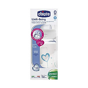 Chicco Feeding Bottle Well-Being and Glass Silicone Boy 150ml + 0Mesi