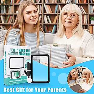 Arsir 7.3*4.4" Full-Page 5X Magnifying Glass for Reading, Large Folding Lighted Magnifier with 48 LED Lights (3Modes), Rectangular Handhold Magnify Lens Gifts for Seniors Reading Books, Prints -Black