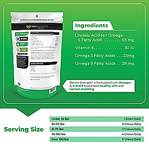 VetriScience Derma Strength Healthy Skin and Coat Chews with Omega 3, 6 and 9 for Dogs, 70 Chews - Can Reduce Shedding and Support Skin Health