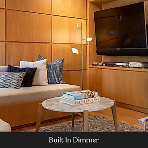 Brightech Tree Floor Lamp for Living Rooms & Offices, Dimmable Standing Lamp for Bedroom Reading, LED Spotlight Floor Lamp, Tall Lamp with Adjustable Panels for Minimal Space Use - Silver