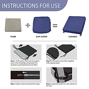 Pcinfuns Outdoor Chair Cushion 24 x 24 x 3 Inch Water Resistant & Fade Resistant Patio Furniture Cushions with Removable Cover and Adjustable Straps Set of 2,Deep Blue