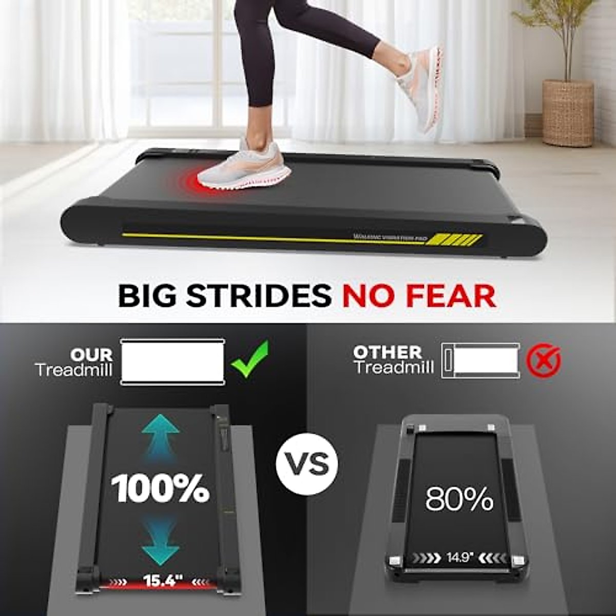 Walking Pad Treadmill with APP, 3 in 1 Under Desk Treadmill, 2.5HP Low Noise Walking Vibration Pad with Remote Control,Portable Treadmill for Home Office, Yellow