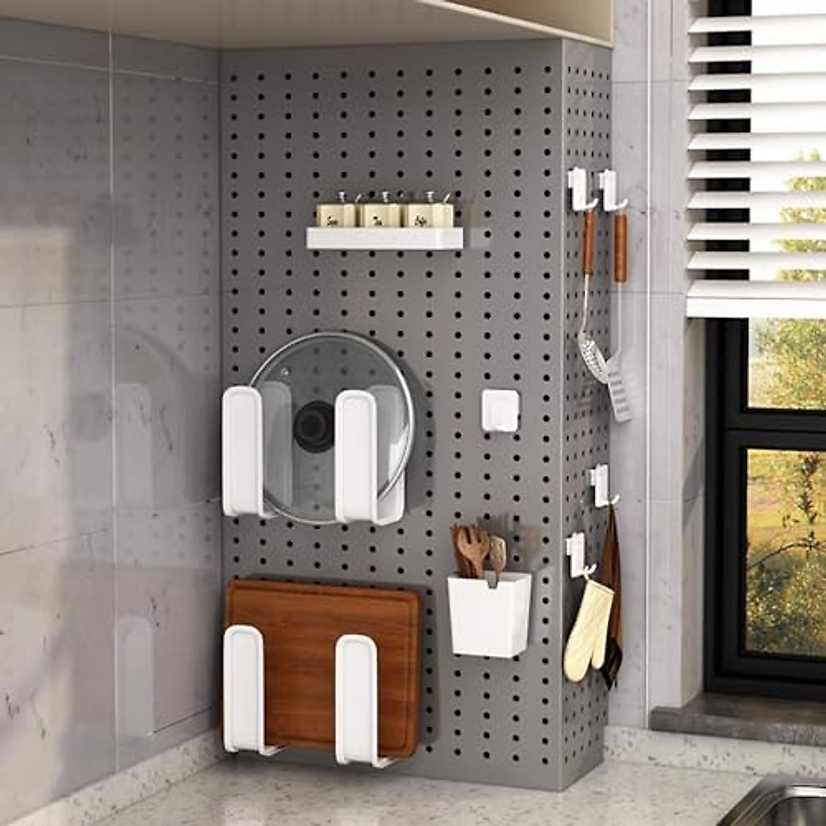 Metal Kitchen Pegboard Organizer Kit With Accessories, Water Heater Pipeline Blocking Plate, Home Office Garage Wall Mount Display Panel, L-type Gas Pipe Shielding Cover(Grey,(W x D x H) 25x15x80CM)