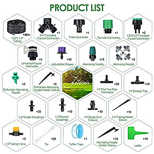 40m/132ft Irrigation Hose, 163Pcs Garden Irrigation System Micro Drip Irrigation Kit with Y Hose Splitter & 4 Types Nozzles & 5 Tubing Valves, DIY Auto Plant Watering Kit Misting Cooling System