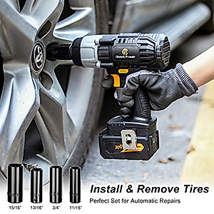 C P CHANTPOWER 20V 4.0Ah Battery Powered Cordless Impact Wrench, 1/2 Chuck Impact Gun w/Max Torque 330 ft lbs (450N.m), 4 Pcs Sockets,1 Hour Fast Charger and Tool Bag