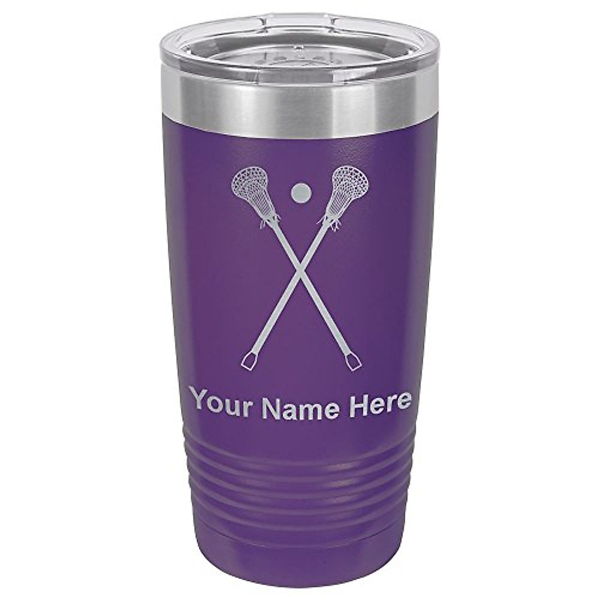 LaserGram 20oz Vacuum Insulated Tumbler Mug, Lacrosse Sticks, Personalized Engraving Included (Dark Purple)